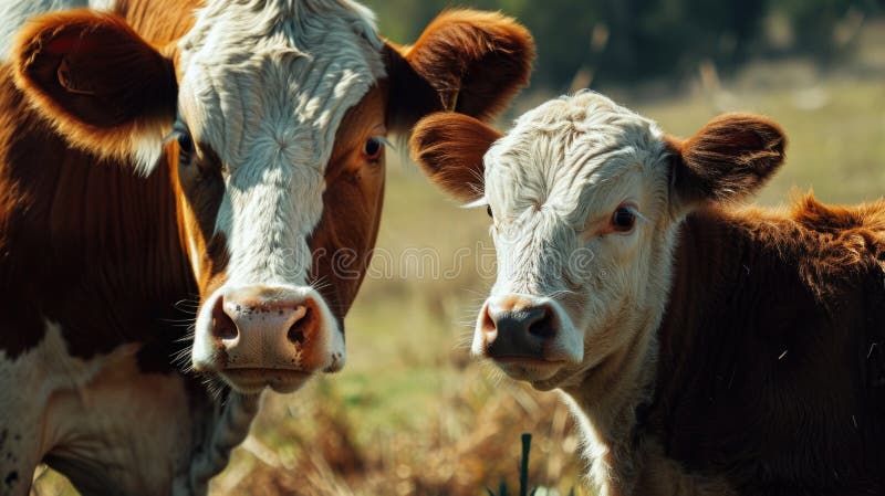 Two Cows Standing Together in a Field. Suitable for Agricultural and ...