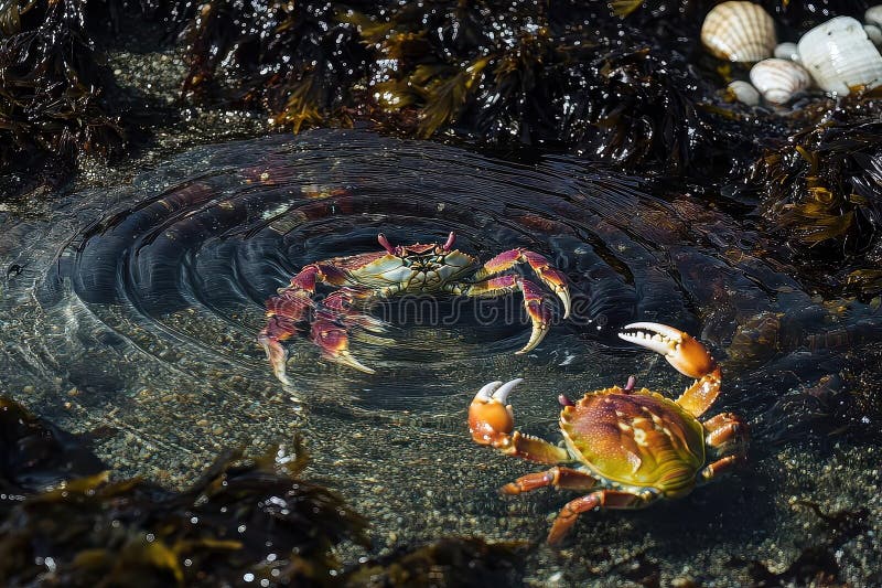 Two Crabs Encounter in Shallow Water Stock Illustration - Illustration ...