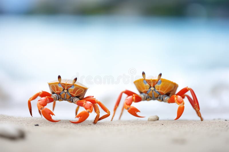 Two Crabs Engaging in a Standoff on the Beach Stock Photo - Image of ...