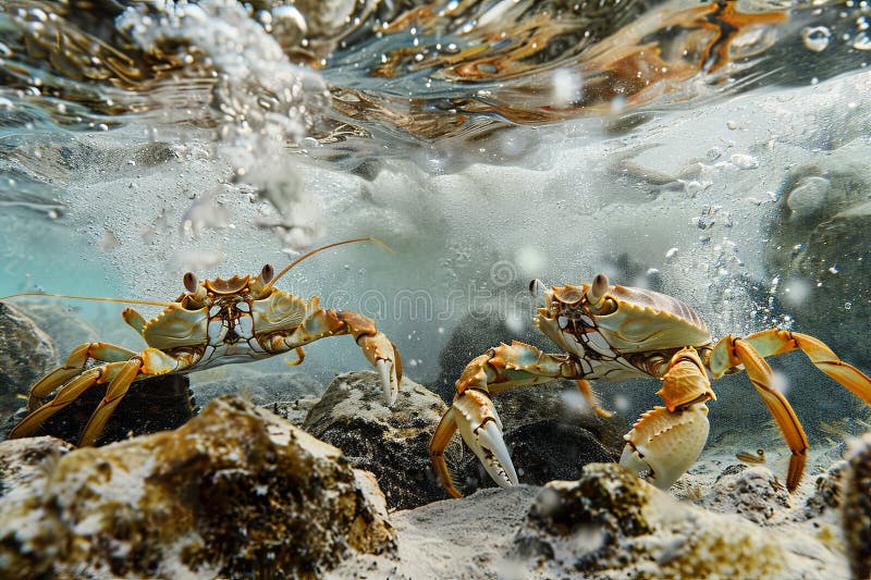 Two Crabs on a Tropical Reef in Clear Shallow Water Stock Illustration ...