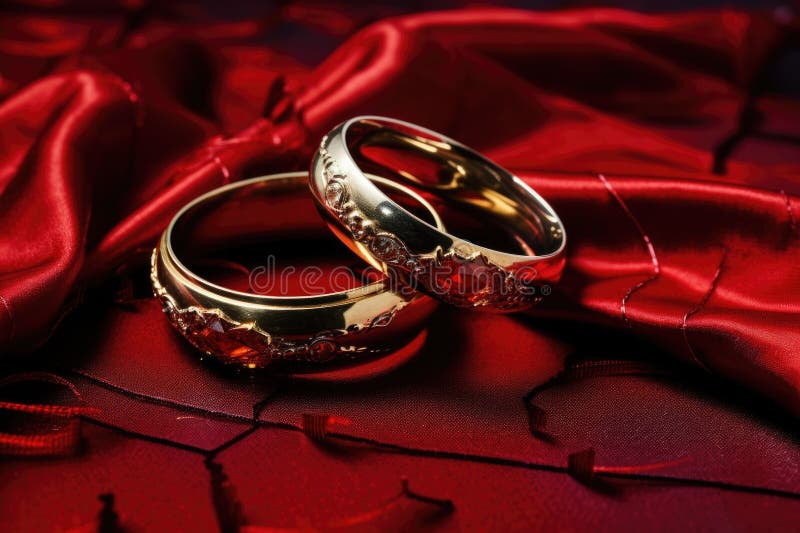 Two Cracked Wedding Rings on a Heart-shaped Red Velvet Stock Image ...