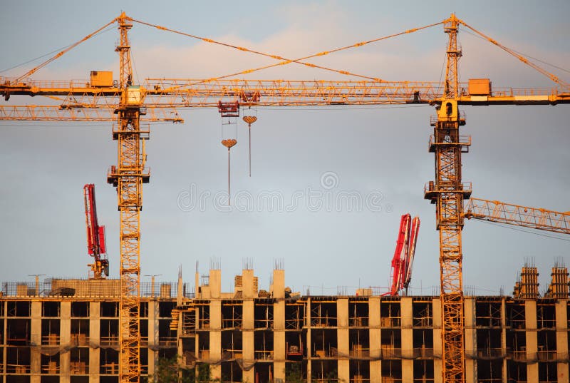 Two Cranes on Building Building Stock Photo - Image of architectures ...