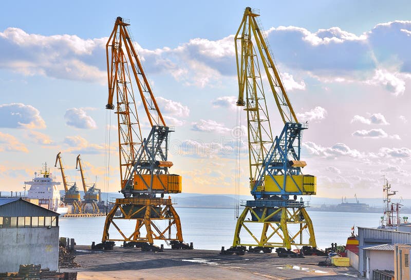 Two Cranes on a port stock photo. Image of freight, blue - 12523402