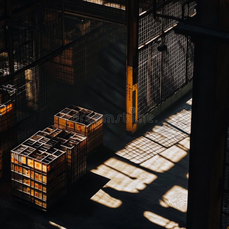 Two Crates in a Dark Industrial Setting Stock Illustration ...