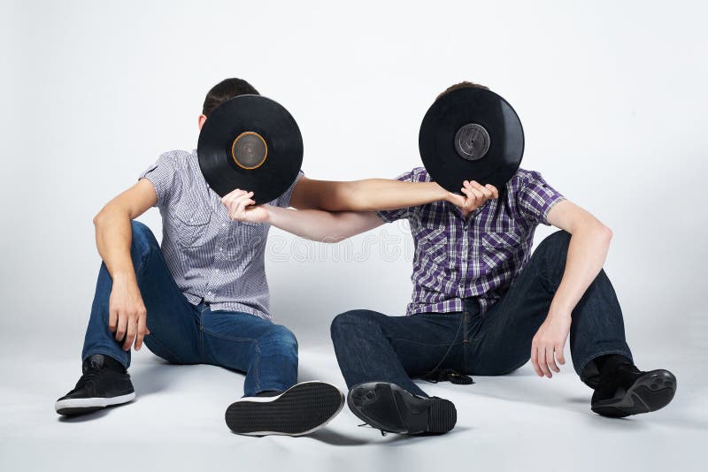 Two crazy guys with plates stock image. Image of plate - 69148887