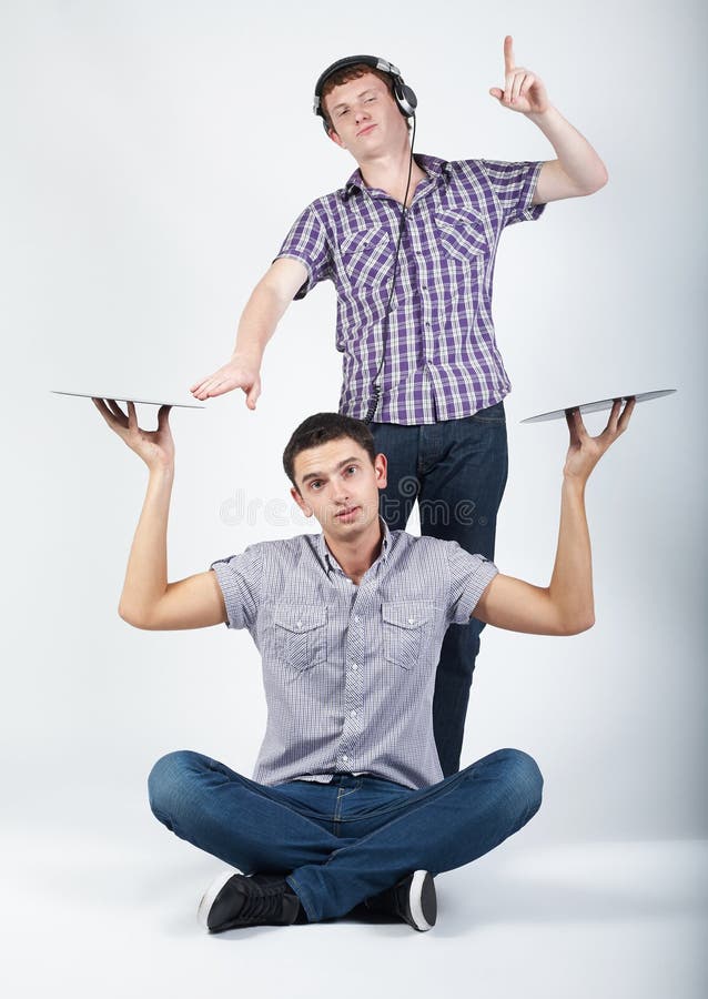 Two crazy guys with plates stock image. Image of plate - 69148887