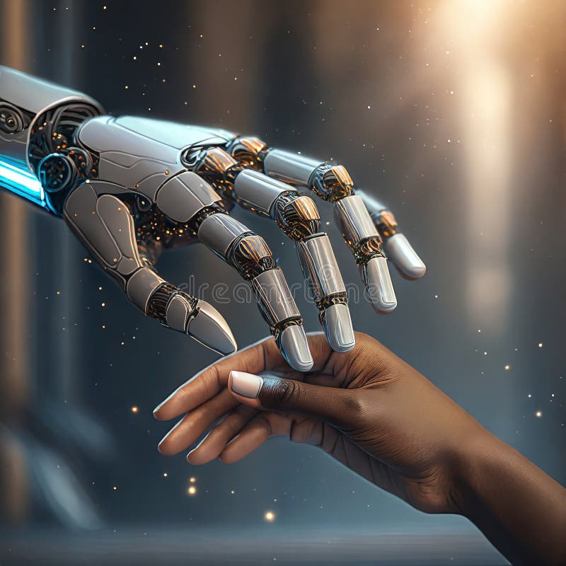 Human Hand Reaching Out To Robot Hand. the Connection between Humans ...