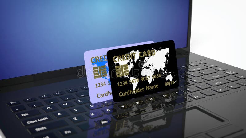 Two Credit Cards on Pc Keyboardq Stock Illustration - Illustration of ...