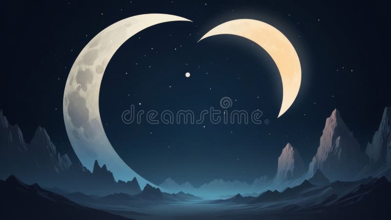 Two Crescent Moons Form a Heart Shape in the Night Sky Stock ...