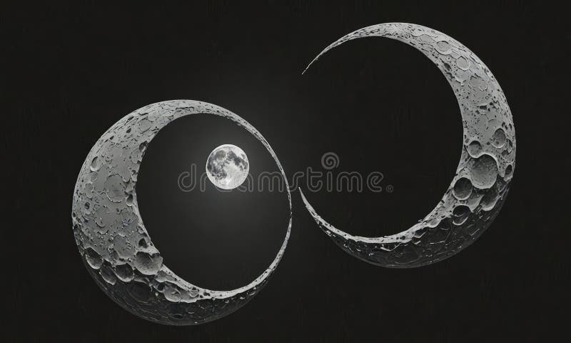 Two Crescent Moons, One with Full Moon and the Other with Crescent Moon ...