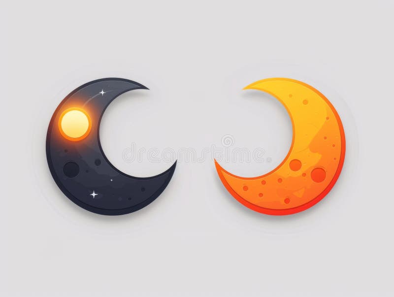 Two Crescent Moons with One of Them Having a Yellow Sun in the Middle ...