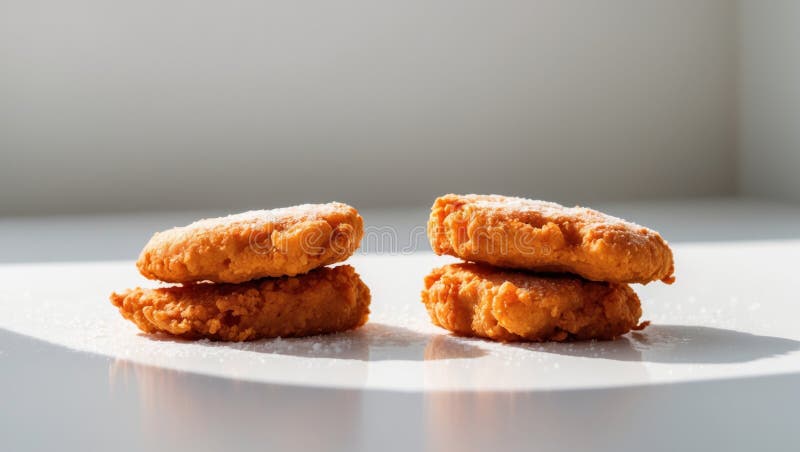 Two Crispy Fried Chicken Nuggets on a Clean White Surface. Stock Image ...