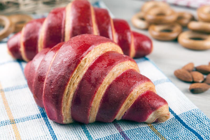 Two Croissants with Fruit Glaze and Another Baking Stock Image - Image ...