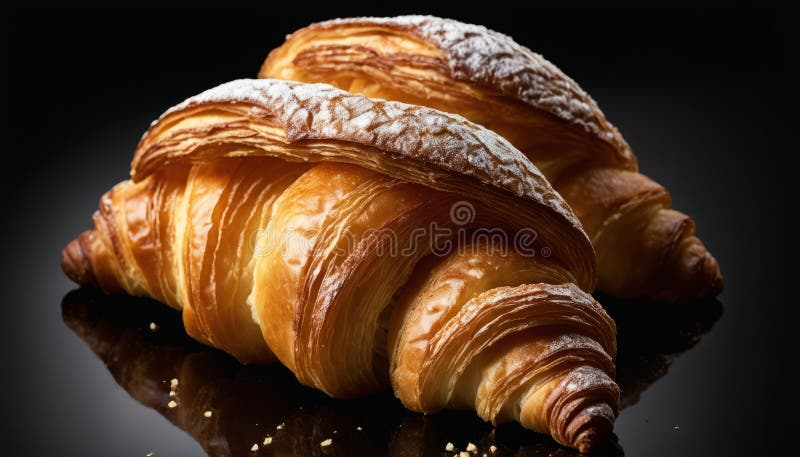 Two Croissants with Powdered Sugar on Top Stock Illustration ...