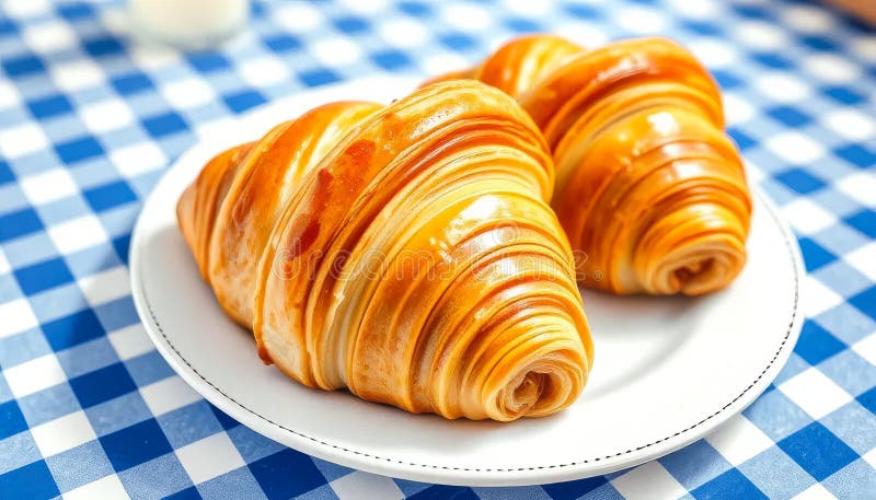 Two Croissants on a White Plate Stock Photo - Image of cafe, bread ...