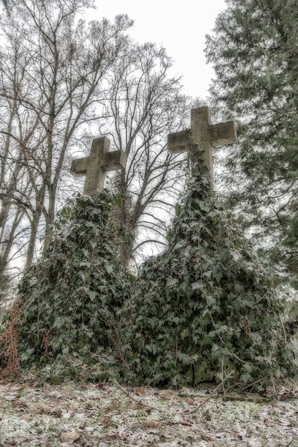 Two cross in cemetery stock image. Image of symbol, scary - 84965229