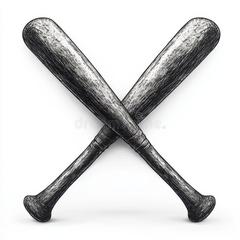 Two Crossed Baseball Bats Graphic Design Black and White Illustration ...