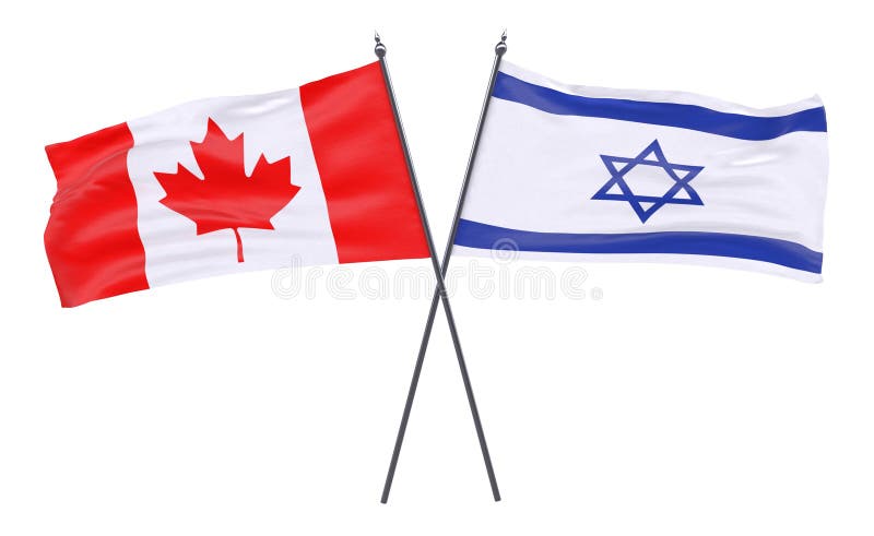 Canada and Israel, Flags Waving Against Blue Sky Stock Illustration ...