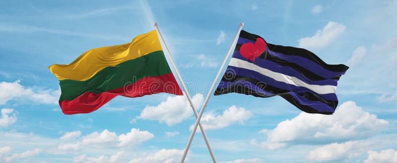 Two Crossed Flags Leather, Latex and BDSM Pride and Lithuania Waving in ...