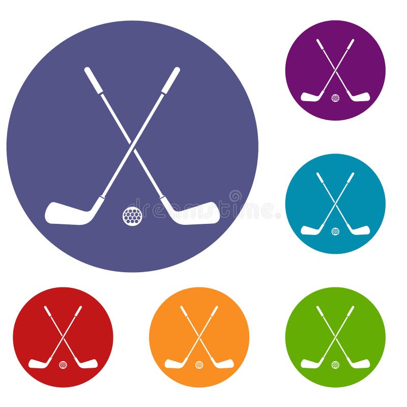 Two Crossed Golf Clubs And Ball Icons Set Stock Vector Illustration