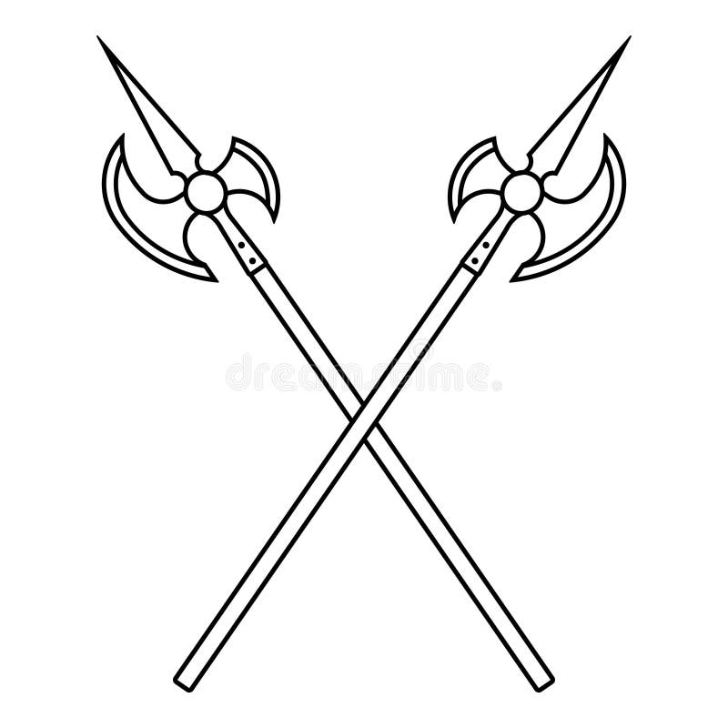 Two Crossed Halberds Icon in Linear Style. Stock Vector - Illustration ...