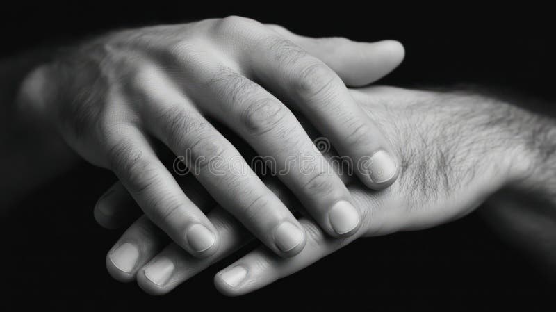 Two Crossed Hands Resting Peacefully on Black Background Monochrome ...