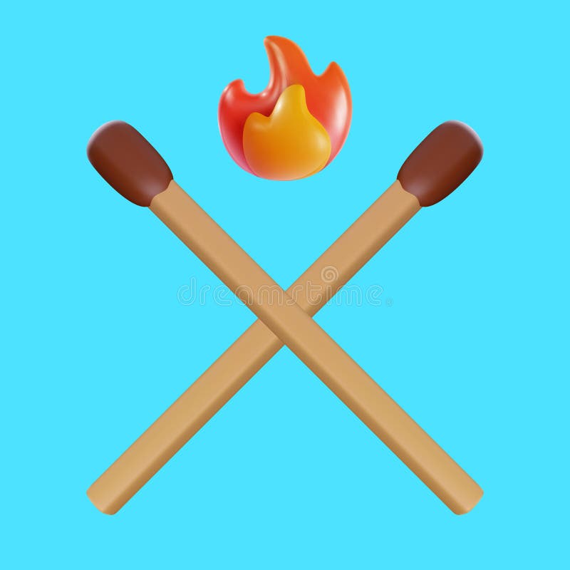 Two Crossed Matches with Fire or Flame in Middle Isolated on Blue ...
