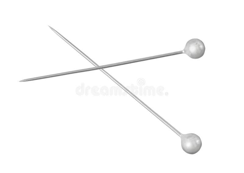 Two Crossed Metal Pins with Round Heads on White Background Stock Image ...