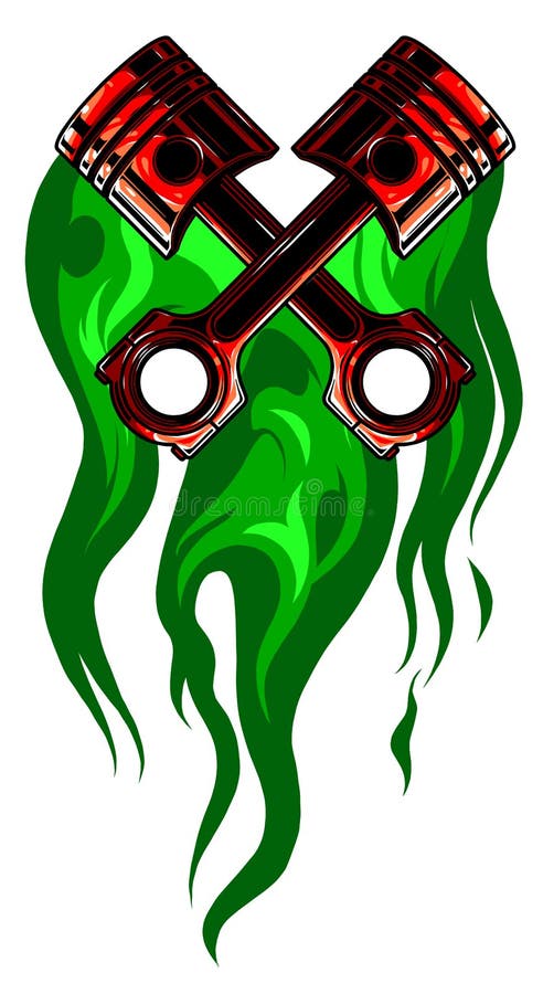 Crossed Engine Pistons, Banner and Flame Tattoo Design Vector Stock ...