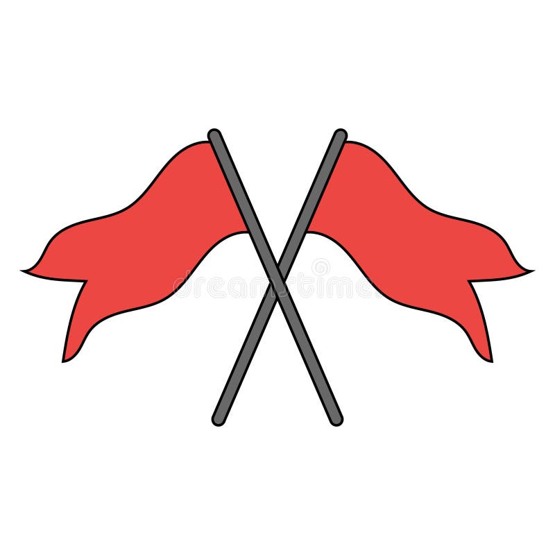 Two Crossed Red Flags Waving in the Wind Stock Illustration ...