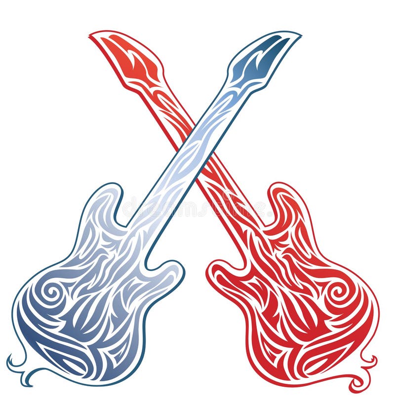 Two Crossed Stylized Guitars Stock Vector - Illustration of decorations ...