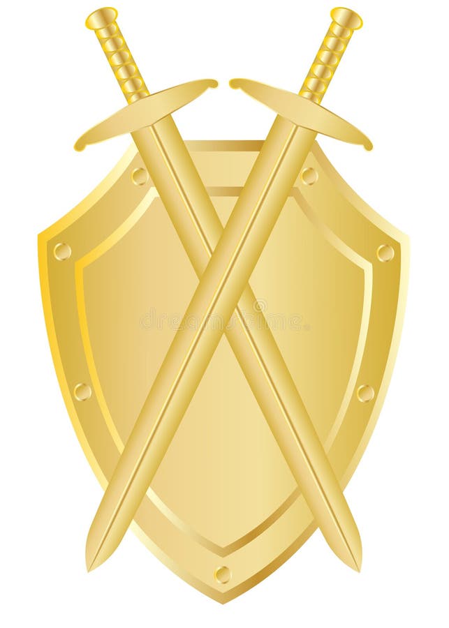 Two Crossed Swords on a Shield Stock Vector - Illustration of history ...