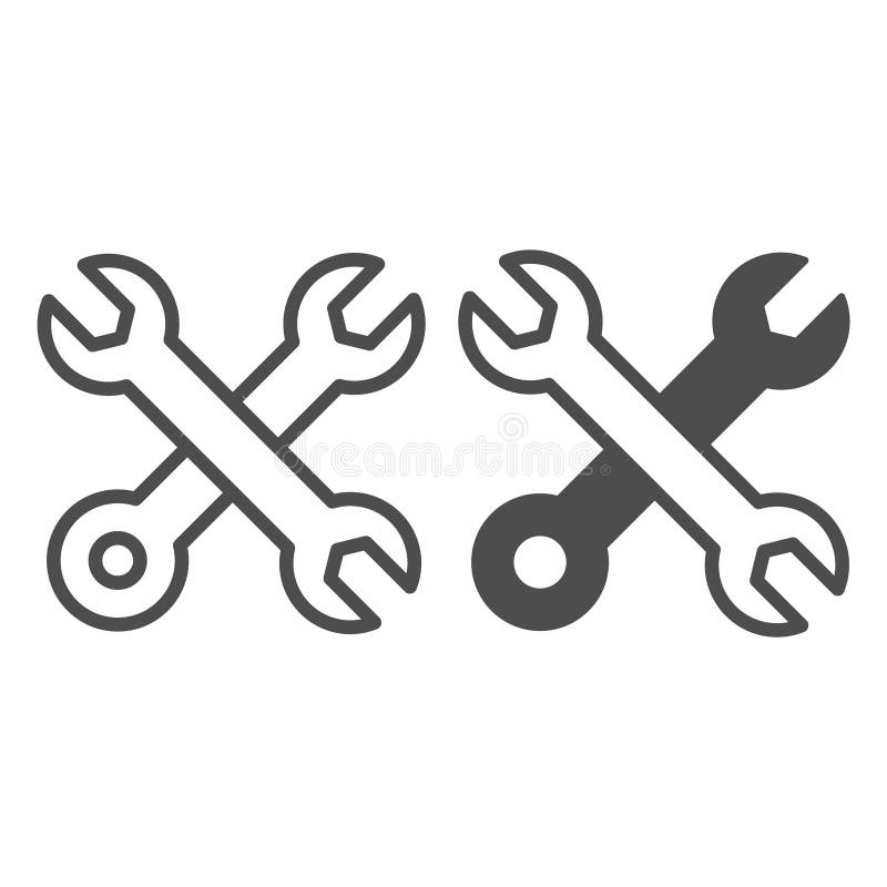 Two Crossed Wrenches Line and Solid Icon, Repair Service Concept ...