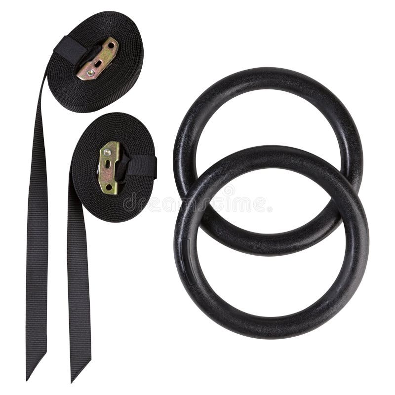 Two Crossfit or Gymnastic Rings and Two Fastening Straps, Lie on a ...