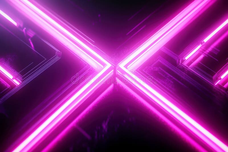 Two Crossing Pink Neon Lights Creating an X Shape on Dark Background ...