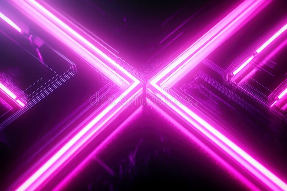 Two Crossing Pink Neon Lights Creating an X Shape on Dark Background ...