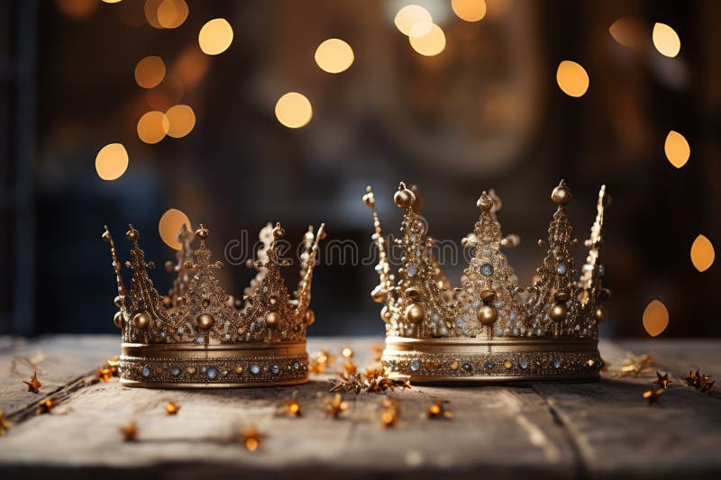 Two Crowns Standing with Glitter on a Table Stock Photo - Image of ...
