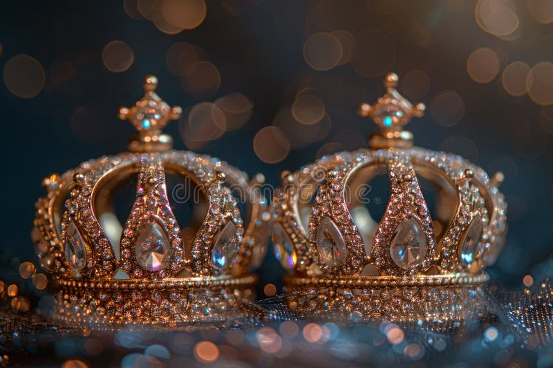 Two Crowns Standing with Glitter on a Table Stock Photo - Image of ...