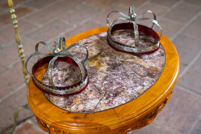Two Crowns for the Wedding Ceremony Stock Photo - Image of chapel ...
