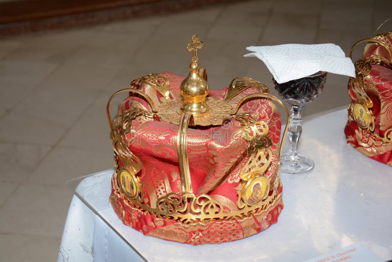 Two Crowns for the Wedding Ceremony Stock Photo - Image of book, chapel ...