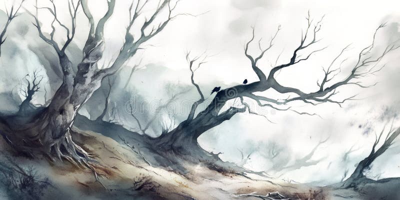 Two Crows Perching on Bare Tree in Misty Forest Stock Photo - Image of gothic, crow: 367811164