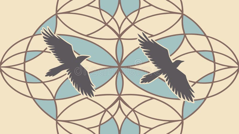 Two Crows Ravens Against Geometric Pattern Vector, Mysterious Birds ...