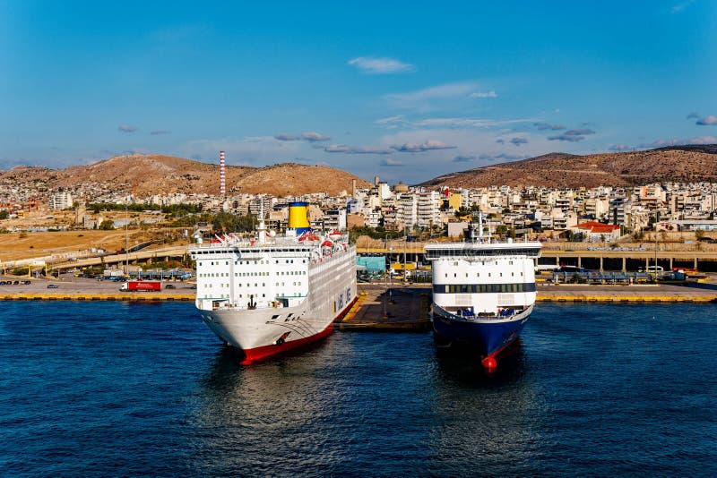 Two Cruise Ships in Piraeus and Athens Greece Stock Image - Image of ...
