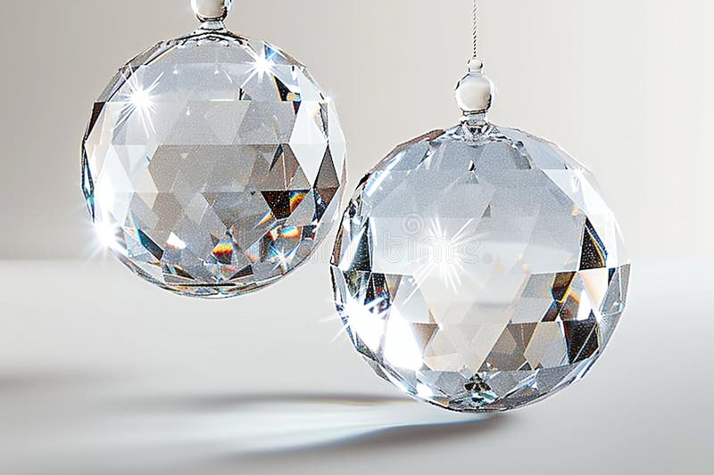 Two Crystal Ball Decorations Hanging on White Background, One is Big ...