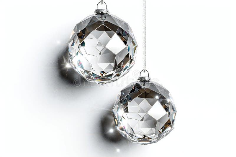 Two Crystal Ball Decorations Hanging on White Background, One is Big ...