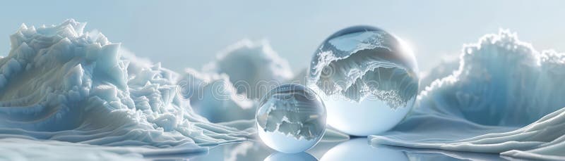 Two Crystal Balls on the Frozen Lake in the Middle of Snow Mountains ...