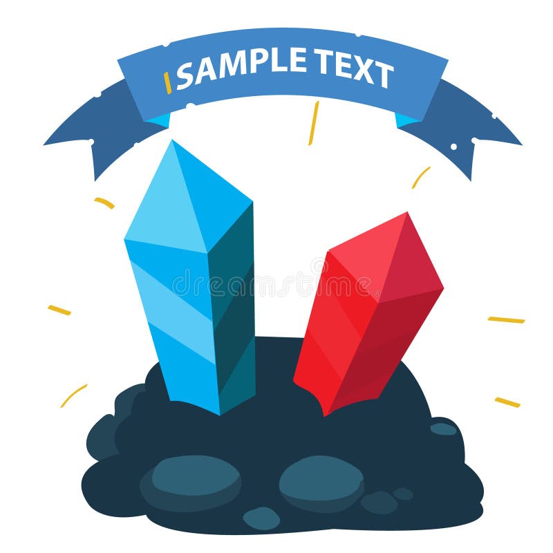 Two Crystal Gemstones in the Rock with a Banner for an Inscription ...