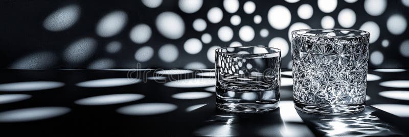 Two Crystal Glasses with Intricate Patterns on a Table with Blurred ...
