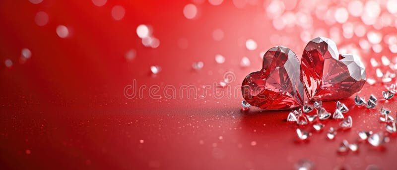 Two Crystal Hearts with Tiny Diamonds on a Red Background Stock Image ...