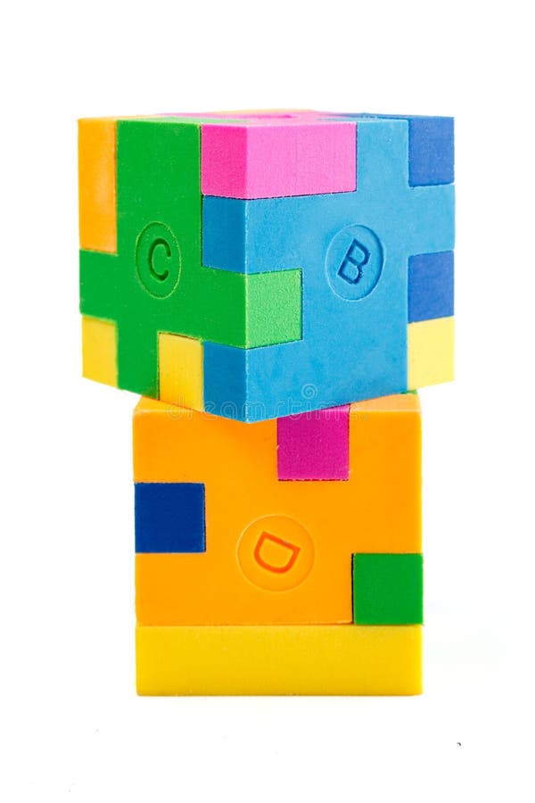 Two Cube Puzzle of Multi-colored Rubber Shapes. Concept of Decision ...